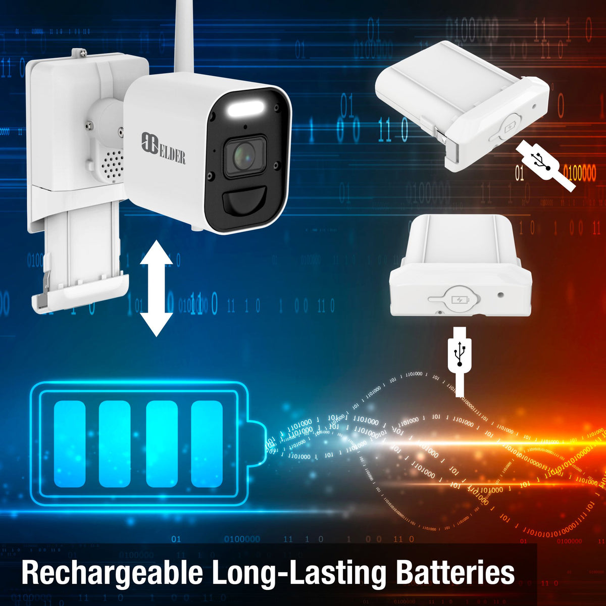 Elder 4K Security Camera x2 Pack Battery-Powered Wire-Free, Add-on Wir