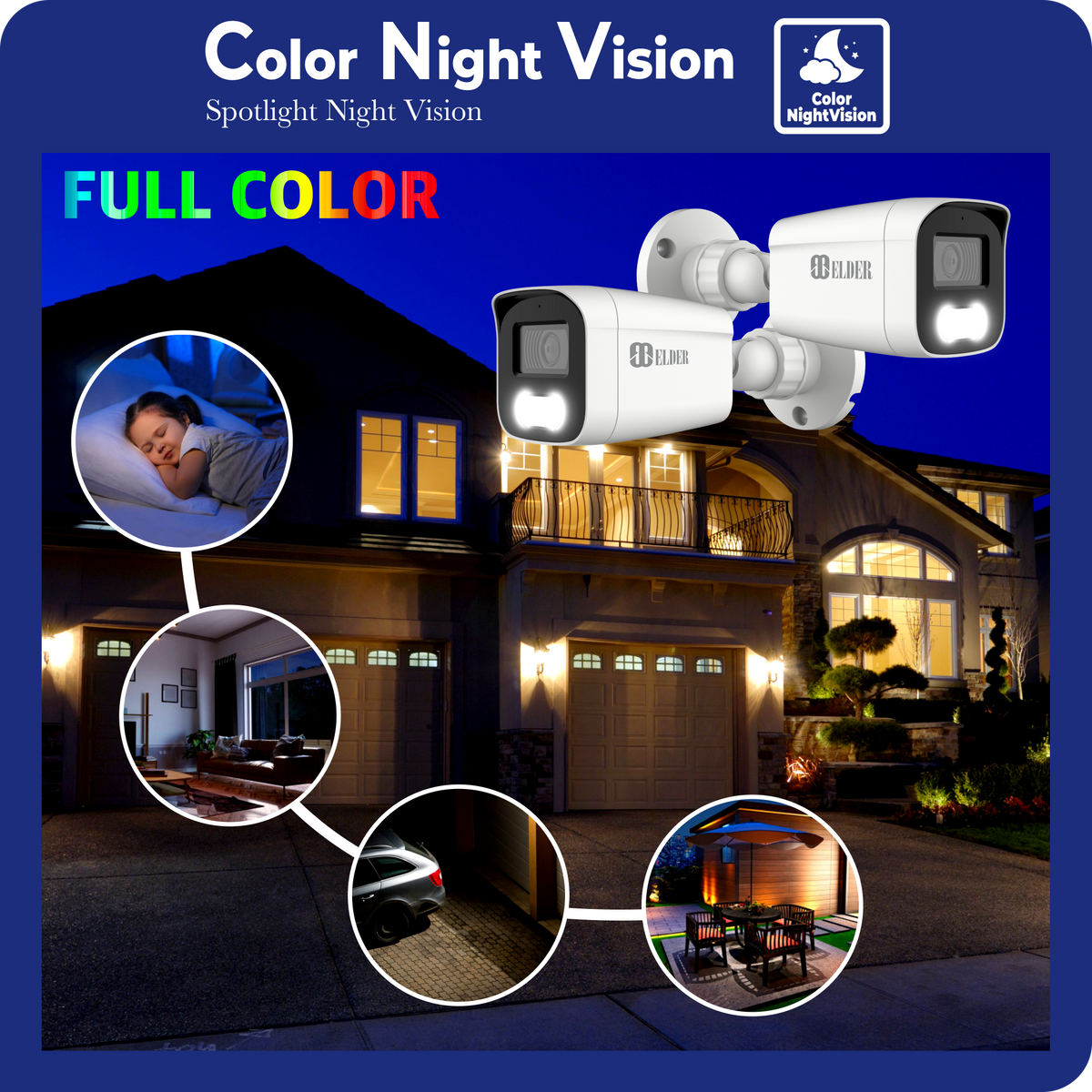 Elder 4K Analog Security Camera 8MP Outdoor, Spotlight Color Night Vis