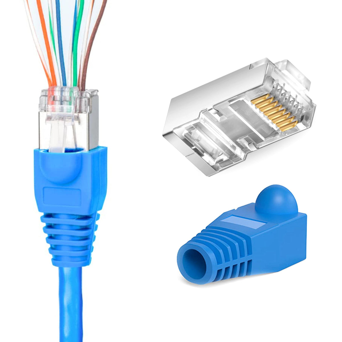 RJ45 Connector Shielded x20 Pack, Pass Through Plug Crimp Modular Gold