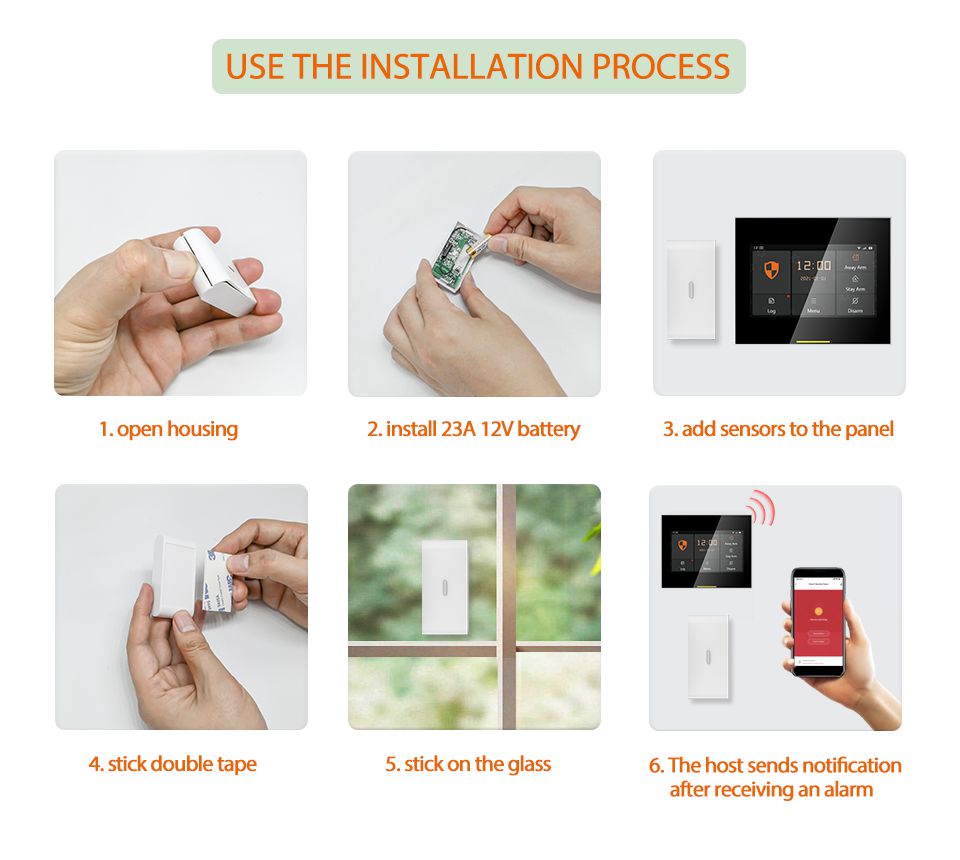 Glass Break Sensor Wireless, WiFi Vibration Sensor Detector Battery Ad