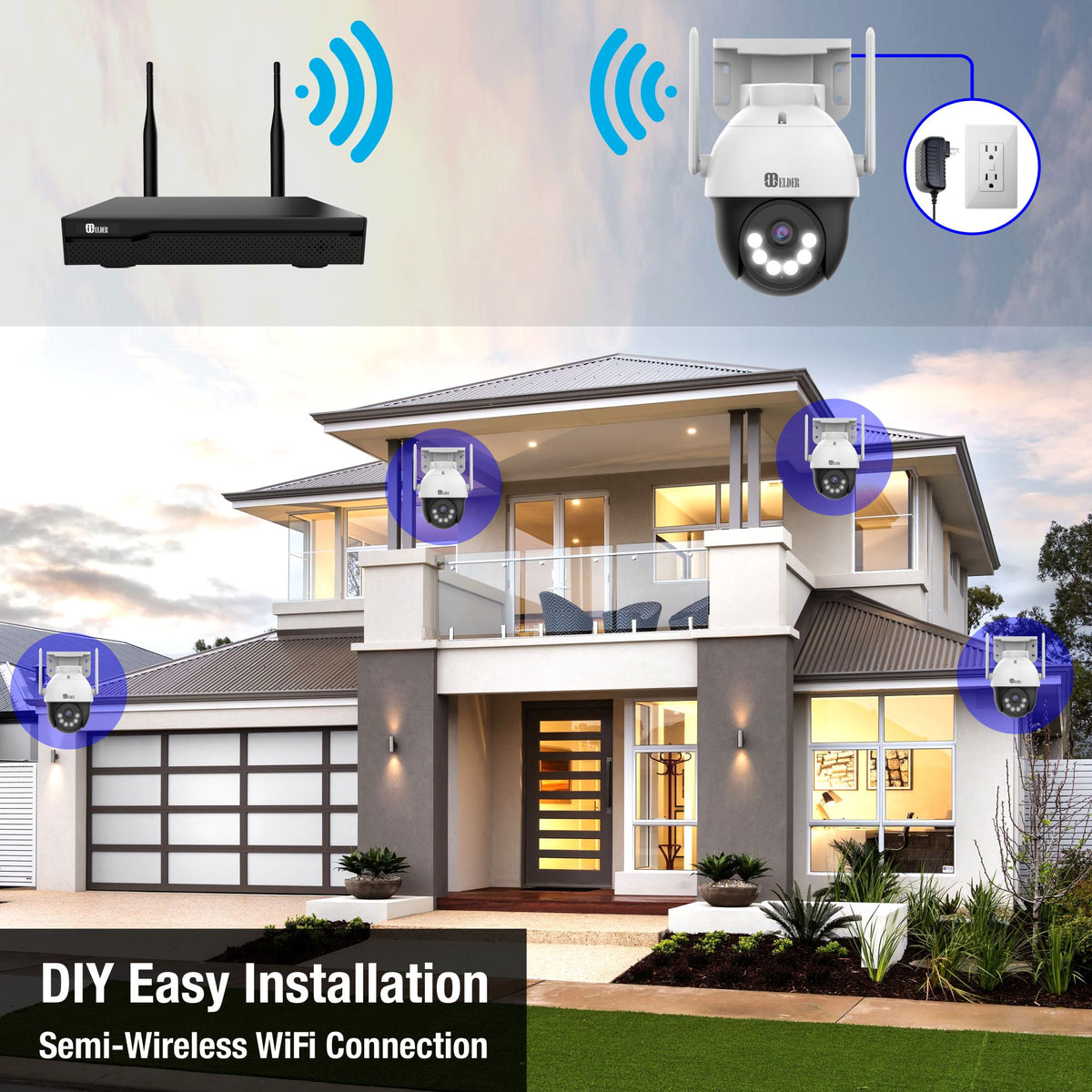 Elder WiFi PTZ Security Camera System, 4K NVR 16CH & Semi Wireless 5MP