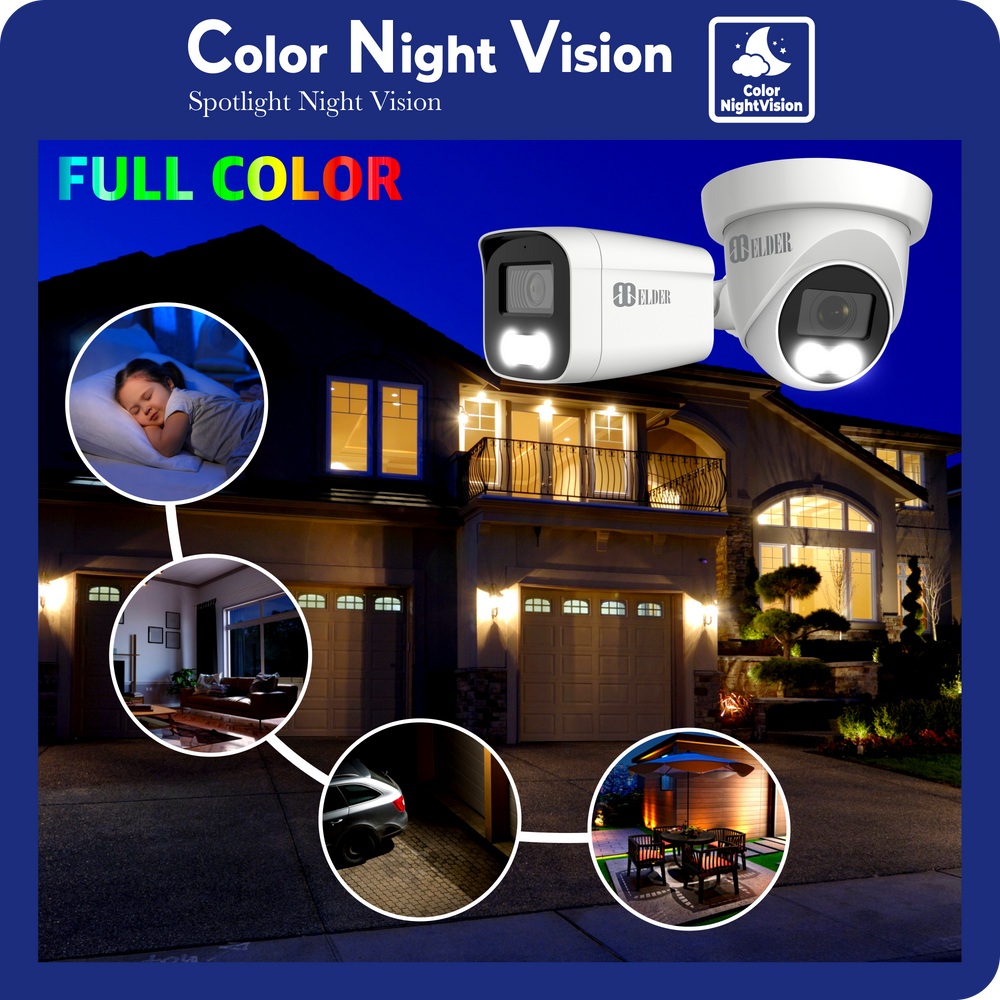 4K Security Camera System Color Night Vision Spotlight, DVR Surveillan