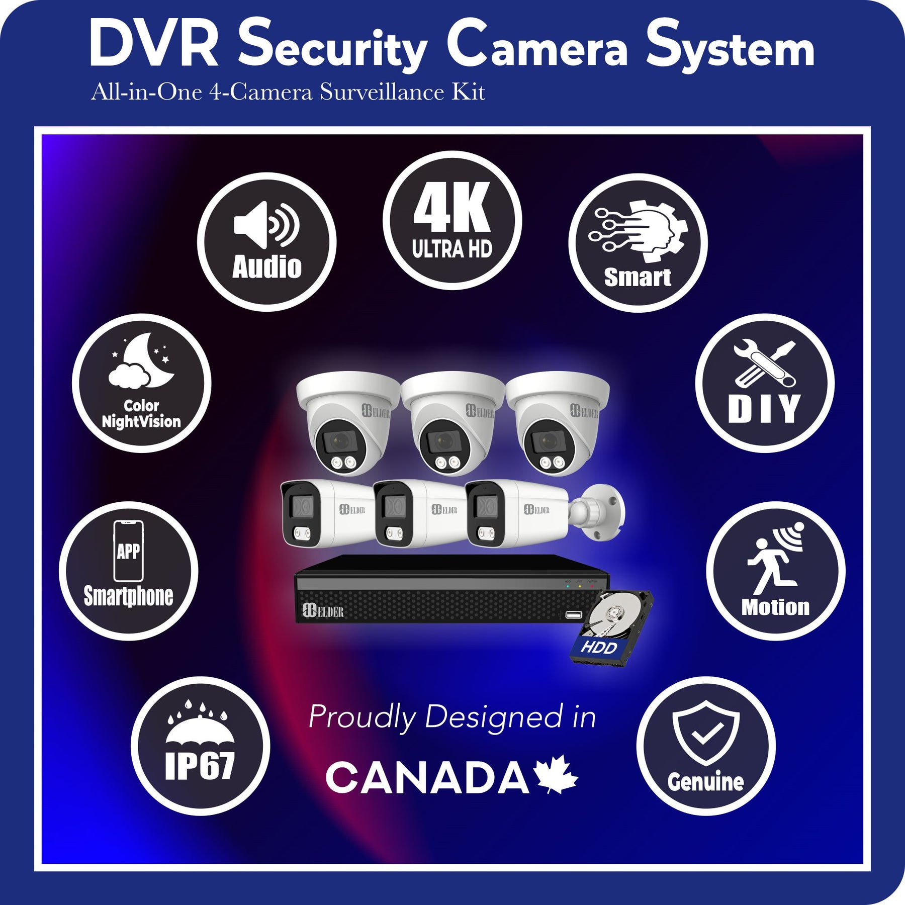 4K Security Camera System Color Night Vision Spotlight, DVR Surveillan