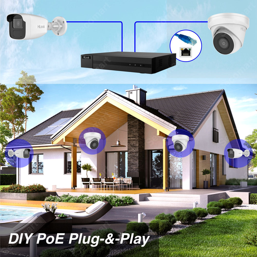 Hilook 4K Security Camera System, 6-Camera PoE NVR Surveillance Kit Ou