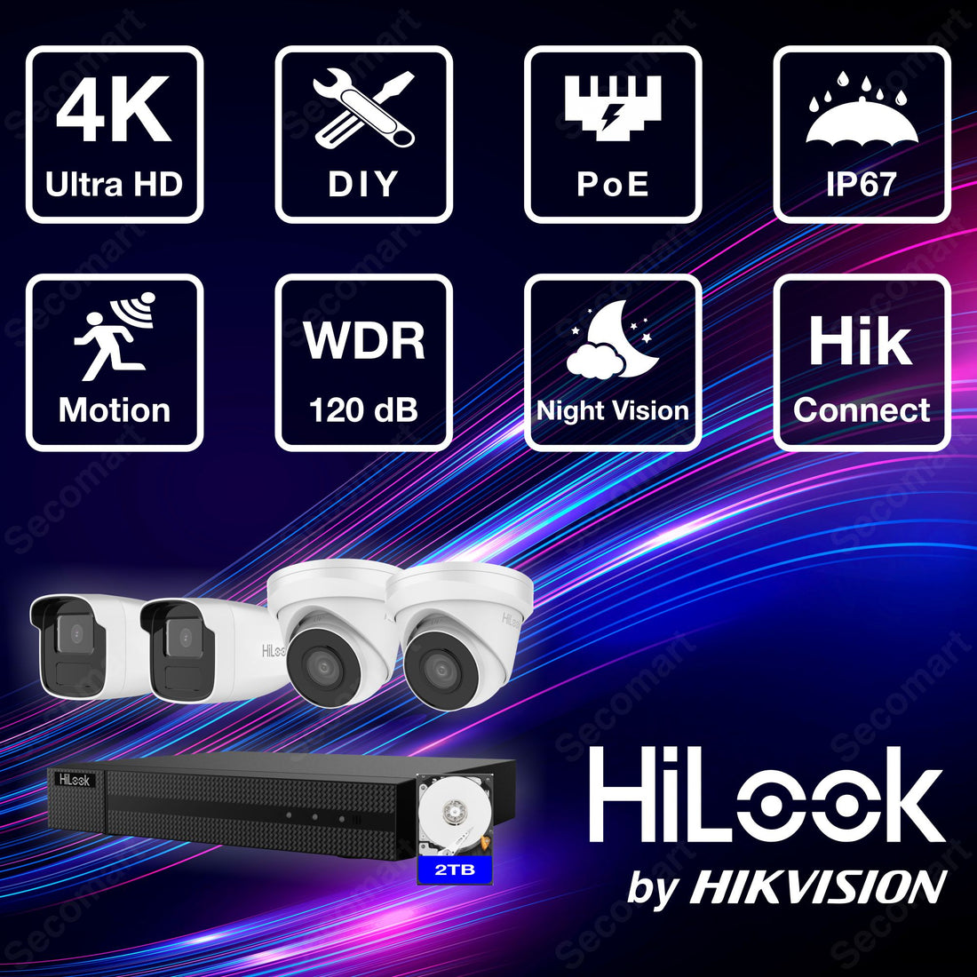 Hilook 4K Security Camera System, 4-Camera PoE NVR Surveillance Kit Ou