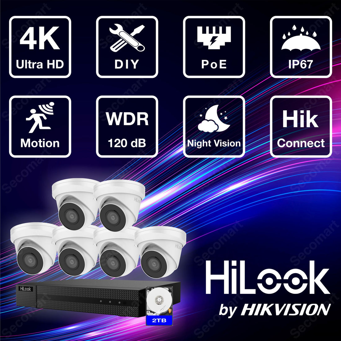 Hilook 4K Security Camera System, 6-Camera PoE NVR Surveillance Kit Ou