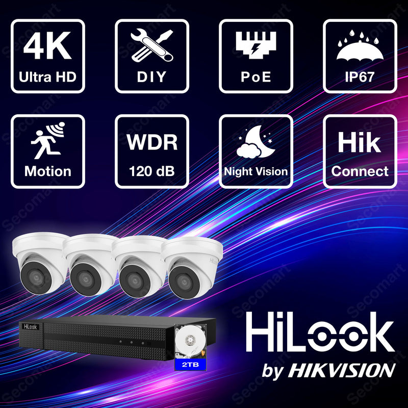 Hilook 4K Security Camera System, 4-Camera PoE NVR Surveillance Kit Ou